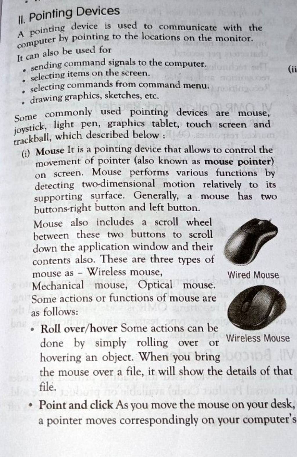 Ii Pointing Devices A Pointing Device Is Used To Communicate With The Co
