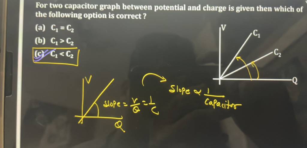 For two capacitor graph between potential and charge is given then which