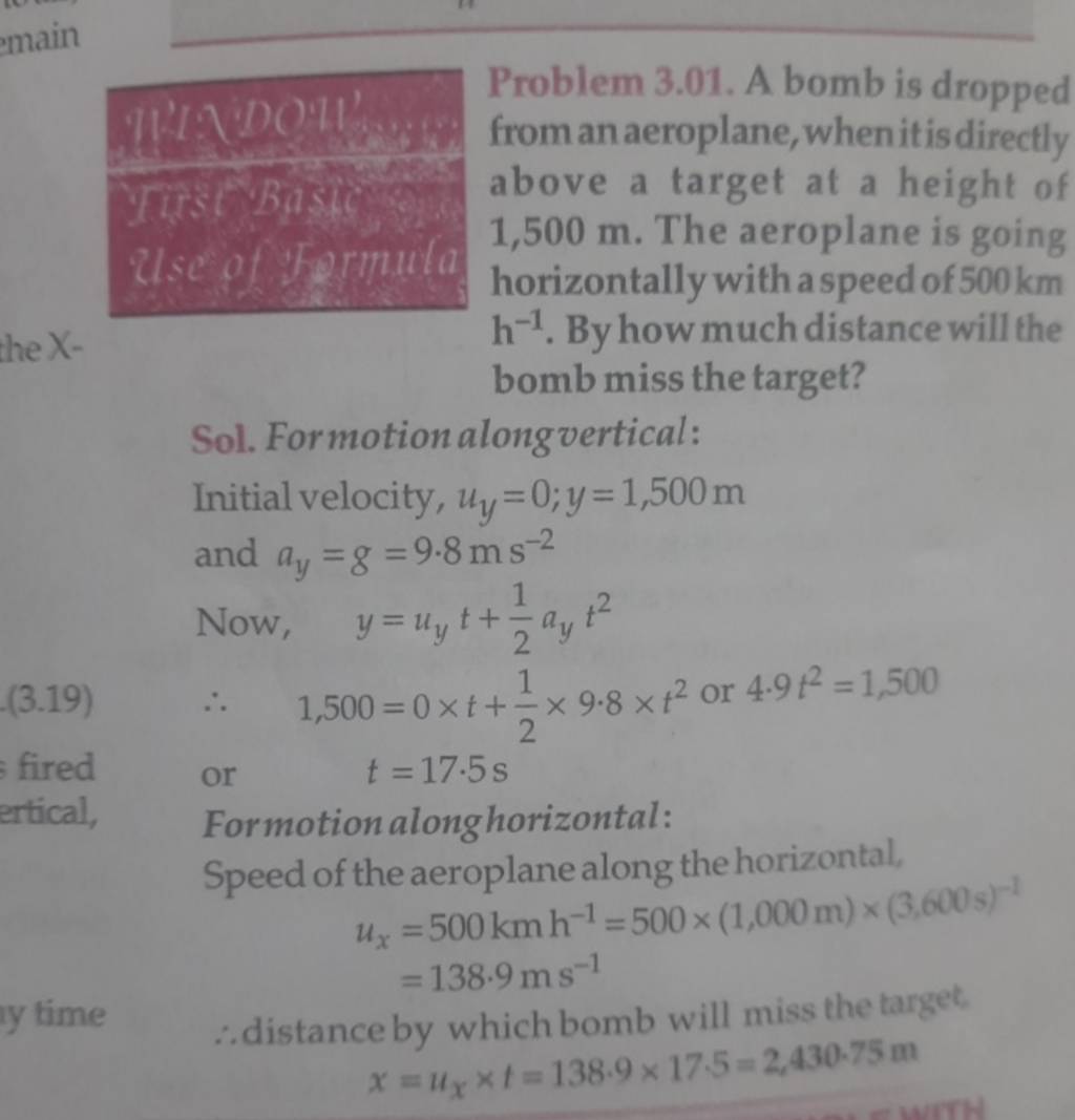 Problem 3.01. A bomb is dropped from an aeroplane, when it isdirectly abo..