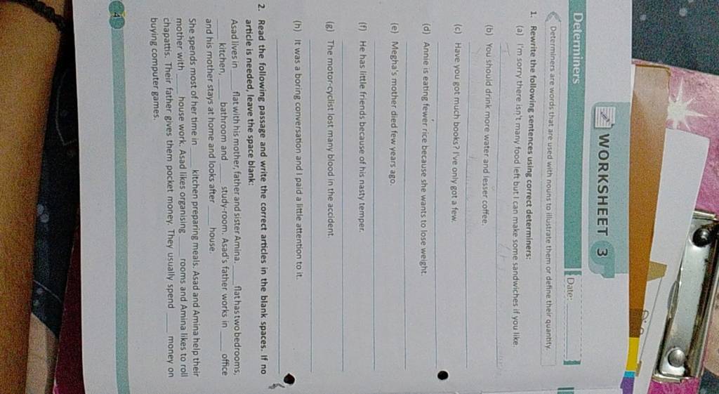 WORKSHEET 3 Determiners Determiners are words that are used with nouns to..