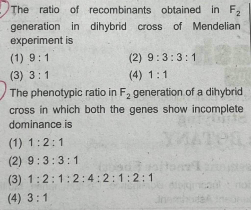 The phenotypic ratio in F2 generation of a dihybrid cross in which both