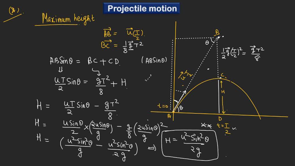 Maximum height Projectile motion Plaximum height AB=u(2T ).BC=81 g 2.. Maximum height Projectile motion Plaximum height AB=u(2T ).BC=81 g 2..