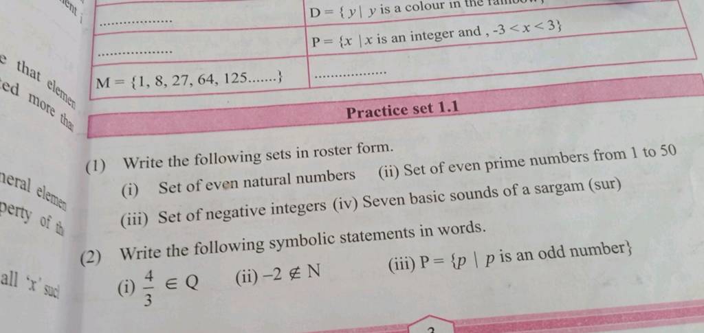 Practice set 1.1 (1) Write the following sets in roster form. (i) Set of