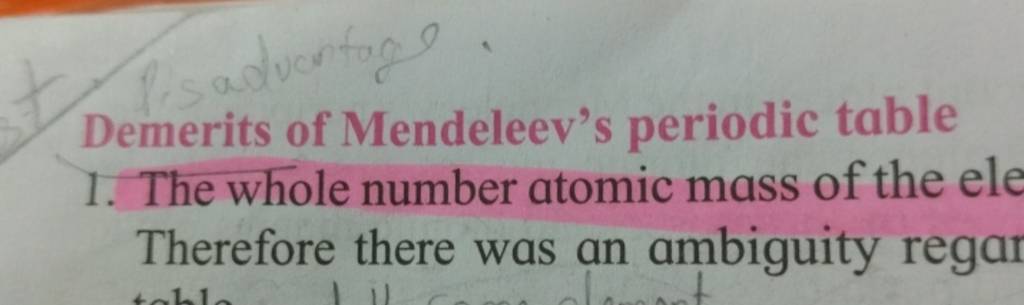 Demerits of Mendeleev's periodic table 1. The whole number atomic mass of..