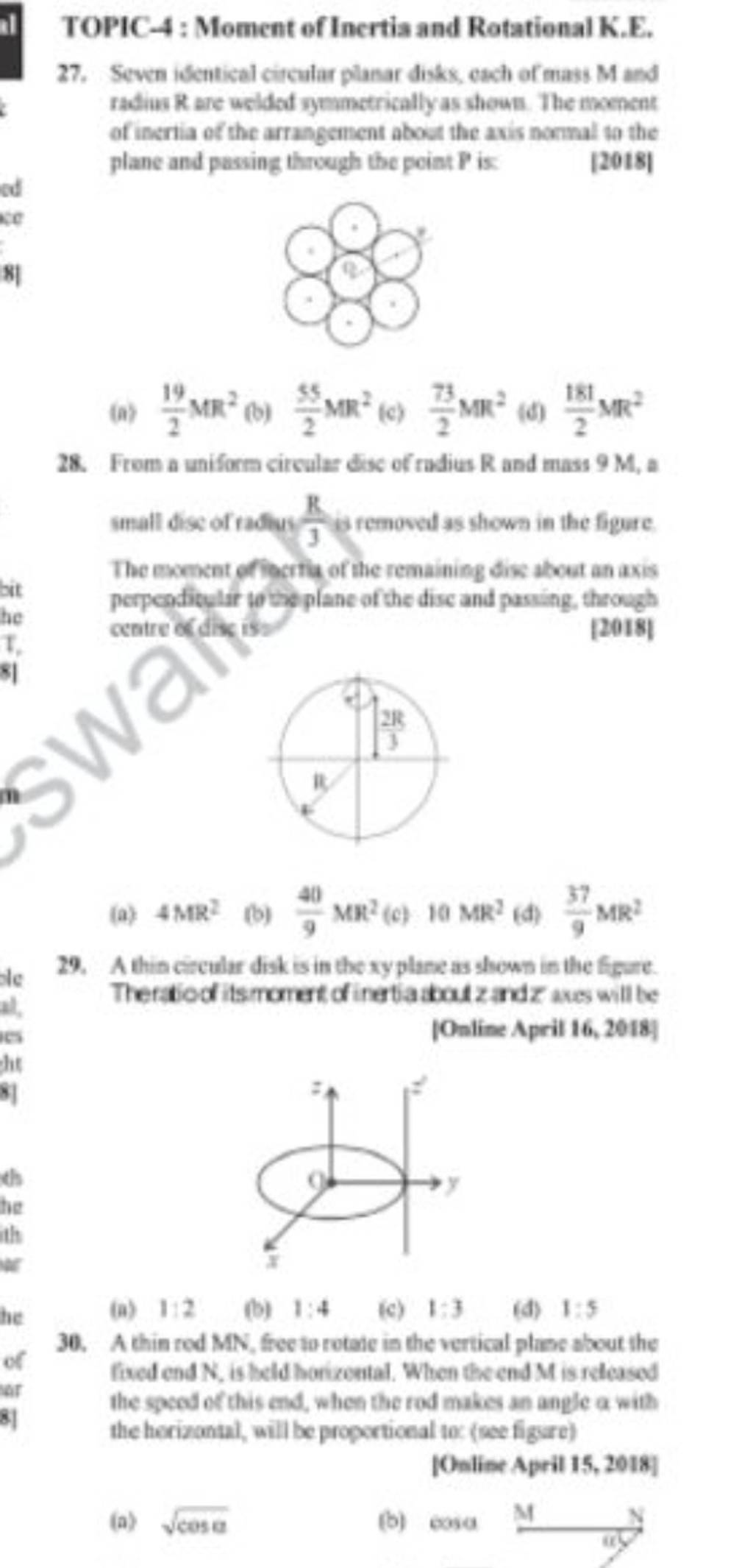 From a uniform circular dis of radius R and mass 9M, a small disc of radi..