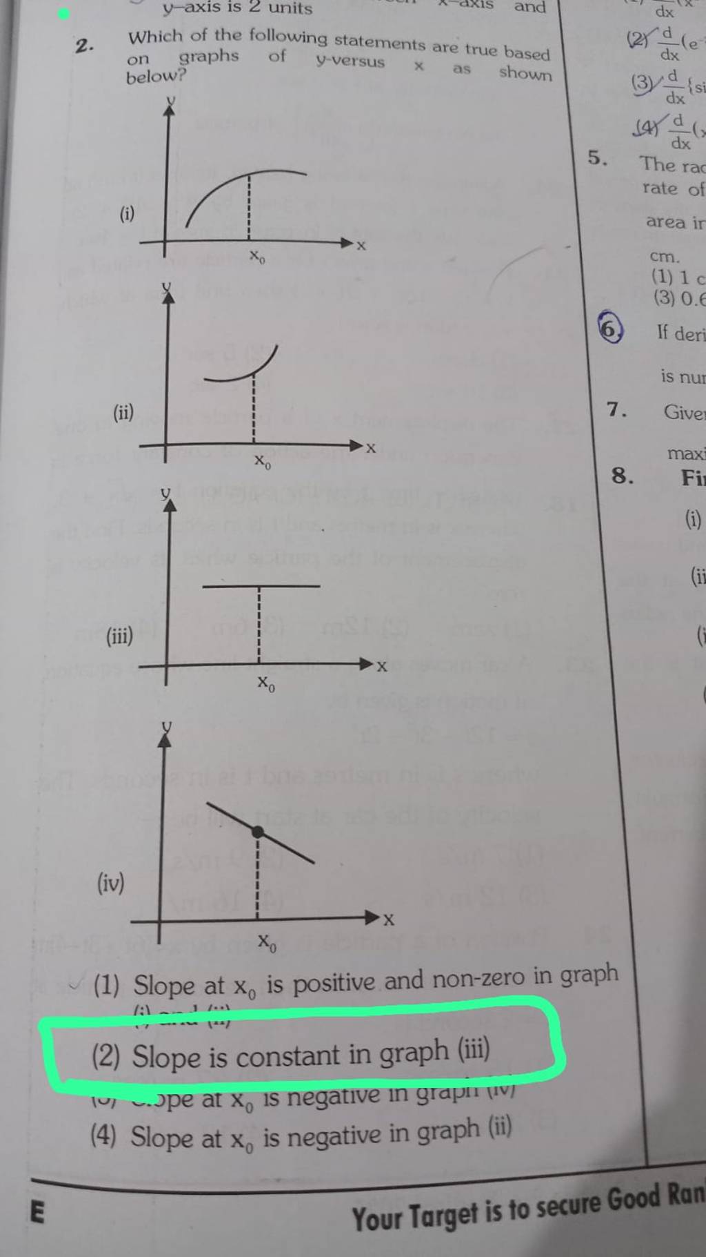 Slope at x0 is positive and non-zero in graph 1:1…1…+1 (2) Slope is con..