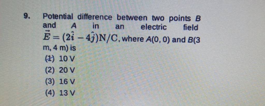Potential difference between two points B and A in an electric field E=(2..