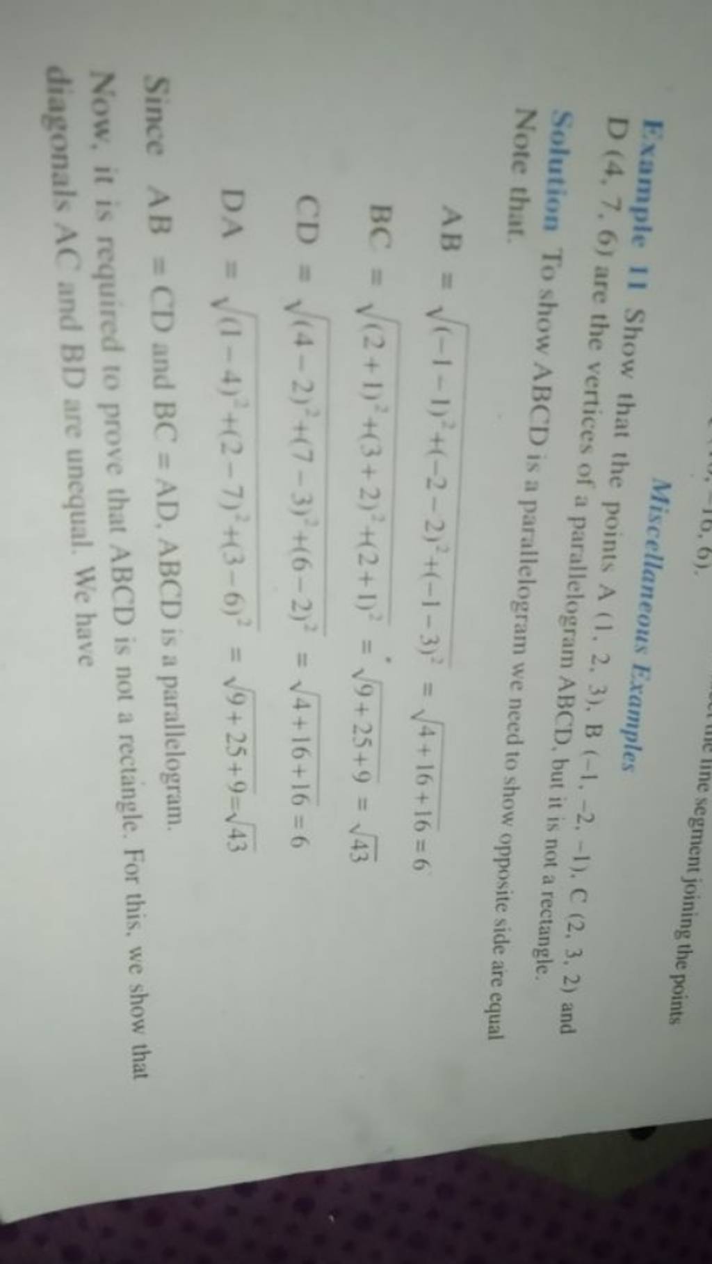Miscellaneous Examples Example 11 Show that the points A (1,2,3),B(−1,−2,..