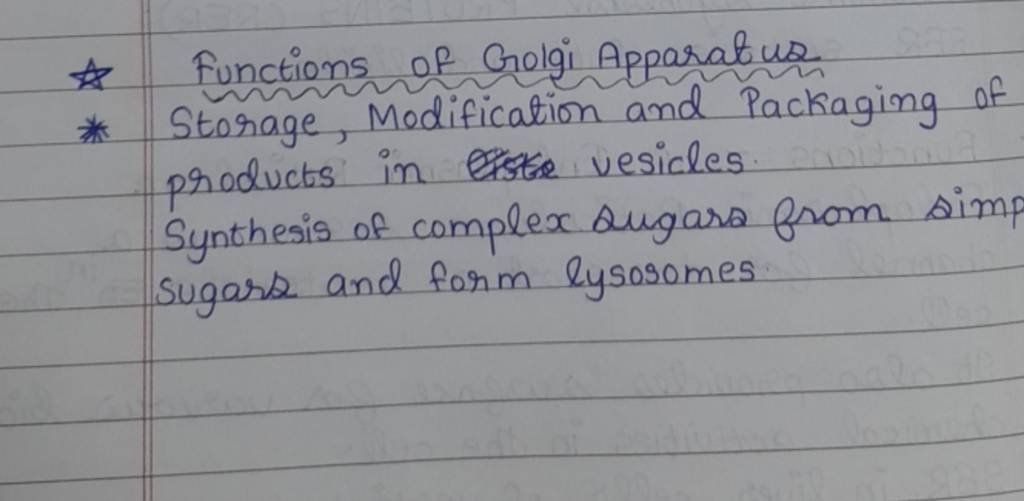 Functions of Golgi Apparatus * Storage, Modification and Packaging of pro..