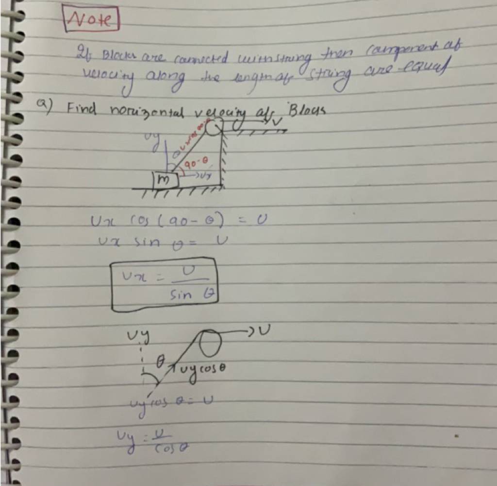 Note If Block Are Camected With String Then Component Af Velocity Along T