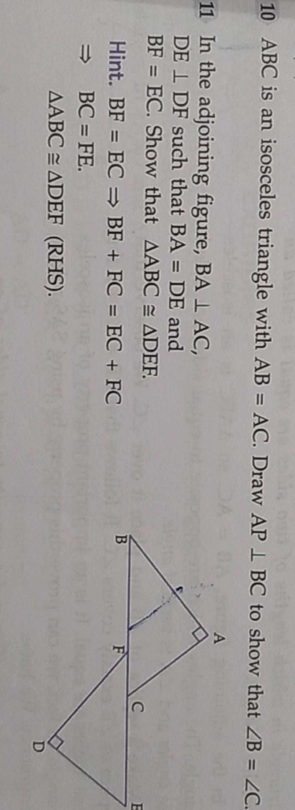 10ABC is an isosceles triangle with AB=AC. Draw AP⊥BC to show that ∠B=∠C...