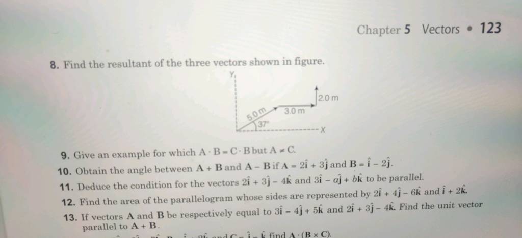 Chapter 5 Vectors 123 8. Find the resultant of the three vectors shown in..