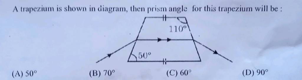 A trapezium is shown in diagram, then prism angle for this trapezium will..