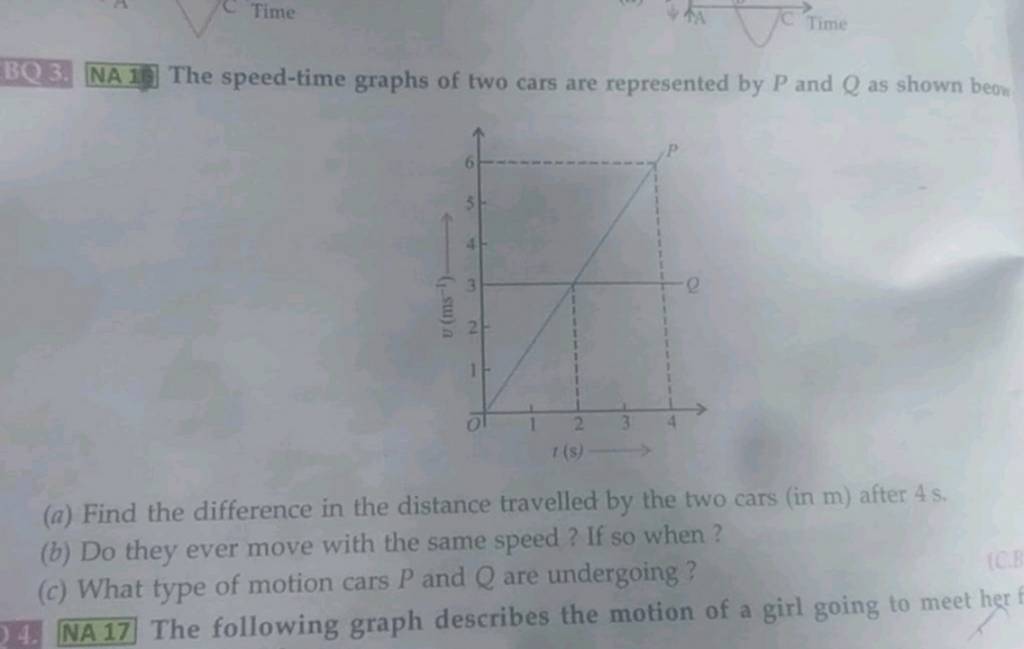 BQ 3. NA In The speed-time graphs of two cars are represented by P and Q