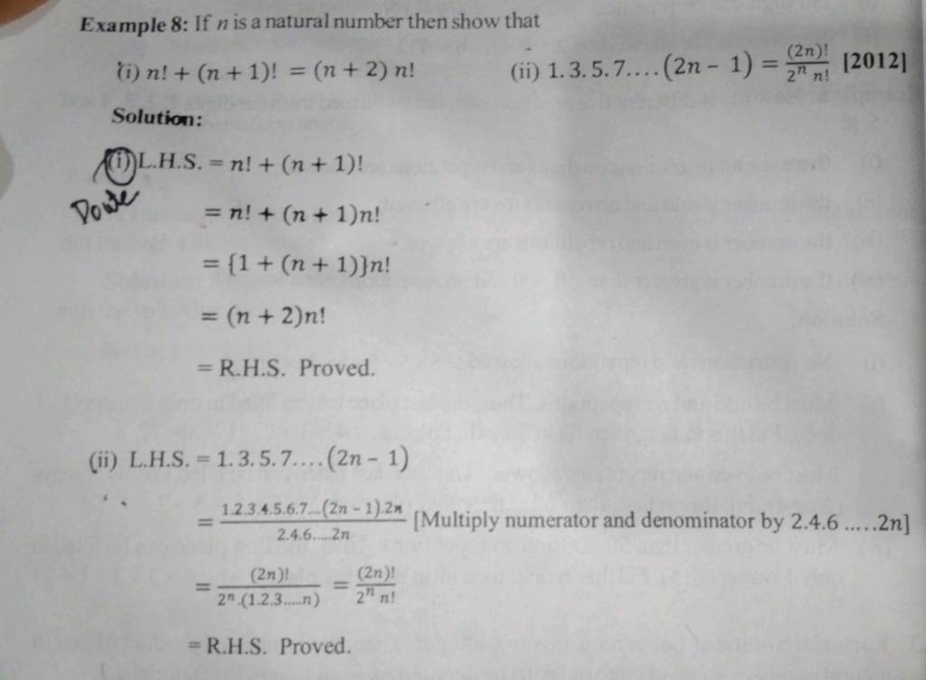 Example 8: If n is a natural number then show that (i) n!+(n+1)!=(n+2)n!