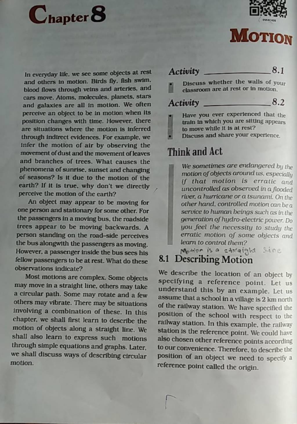 Chapter8 MOTION In everyday life, we see some objects at rest and others
