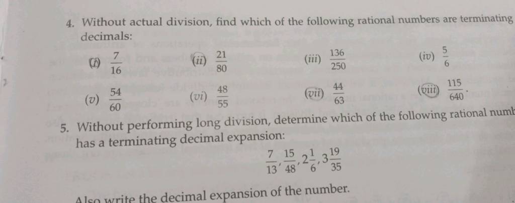 4. Without actual division, find which of the following rational numbers
