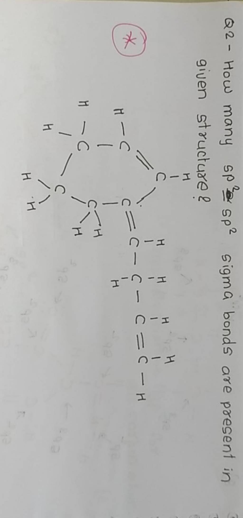 Q2 - How many sp2Qsp2 sigma bonds are present in given structure? * C=CC=..