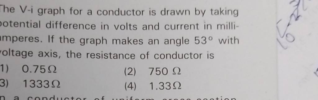 The V-i graph for a conductor is drawn by taking otential difference in v..