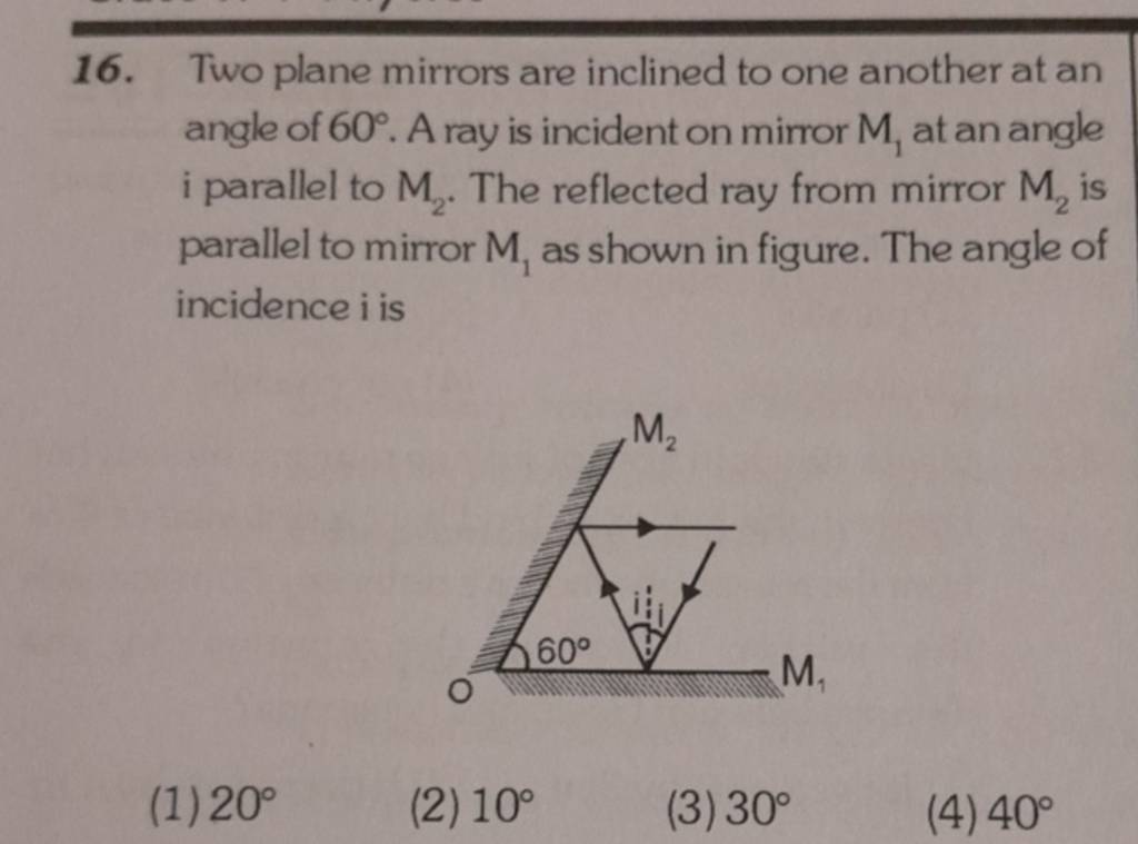 Two plane mirrors are inclined to one another at an angle of 60∘. A ray i..