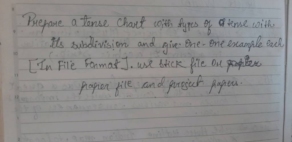 Prepare a tense chart with types of Sense with Its subdivision and give.