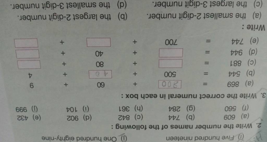 Five hundred nineteen (j) One hundred eighty-nine 2. Write the number na..