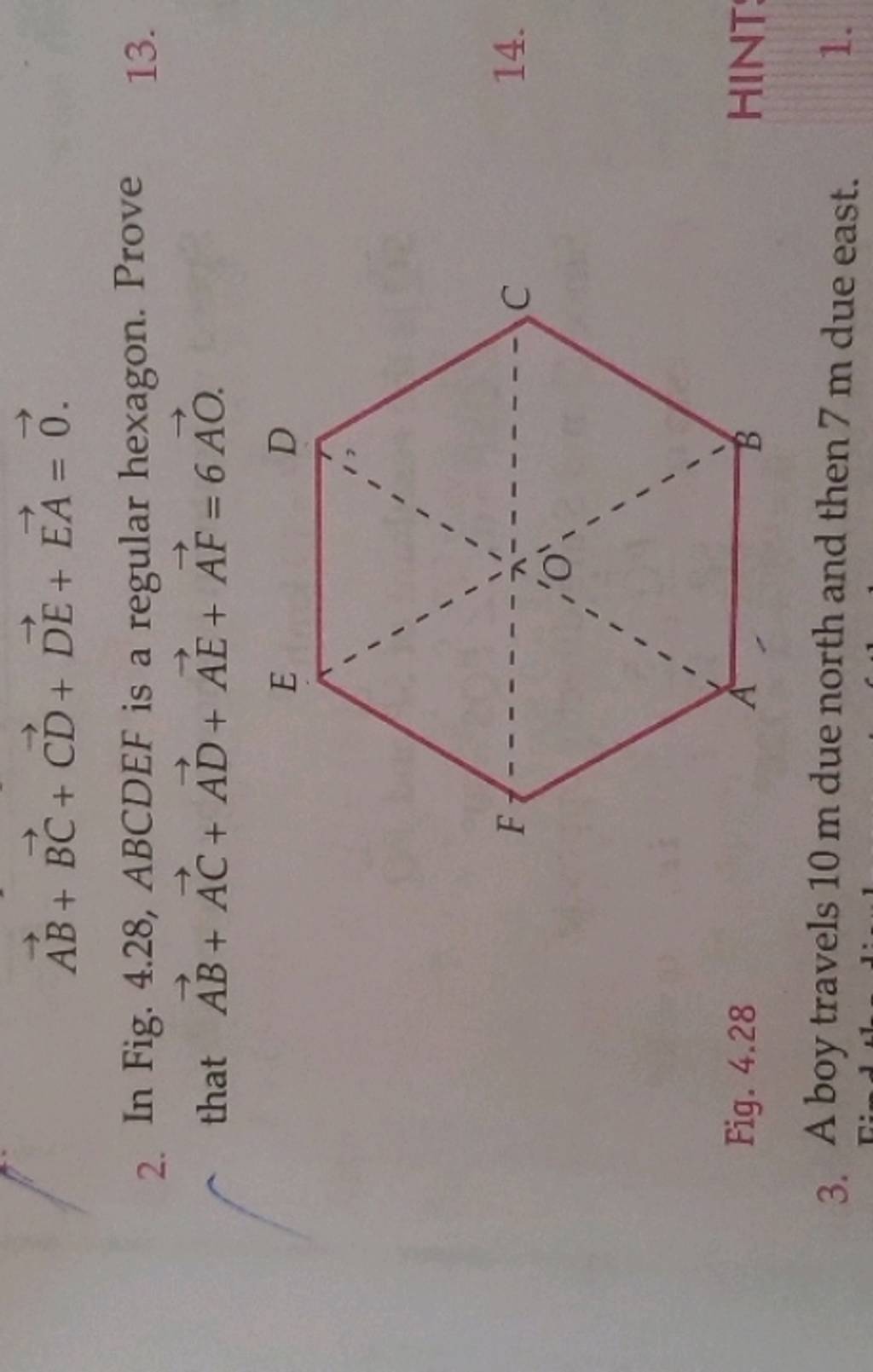AB+BC+CD+DE+EA=0 2. In Fig. 4.28, ABCDEF is a regular hexagon. Prove 13.