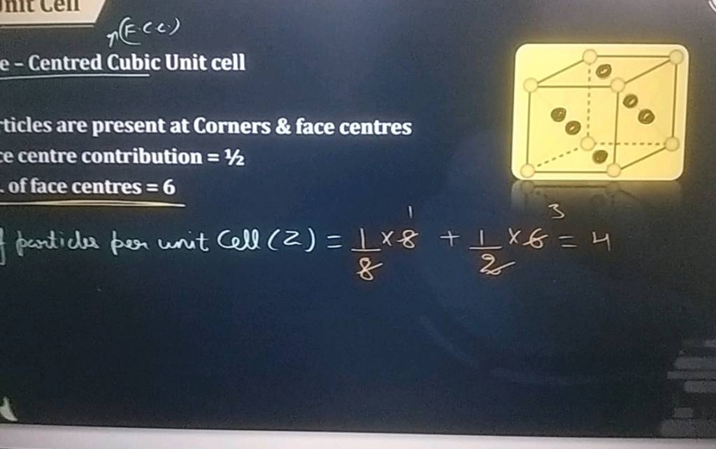 p(E(c) e - Centred Cubic Unit cell ticles are present at Corners \& face