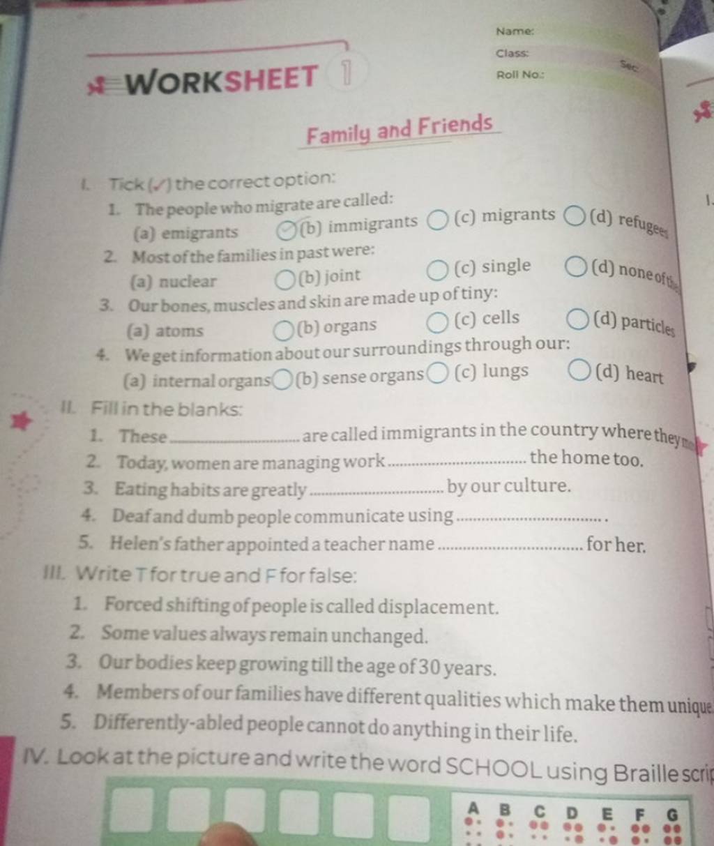 \& WORKSHEET Name: Class: Roll No: Family and Friends | Filo