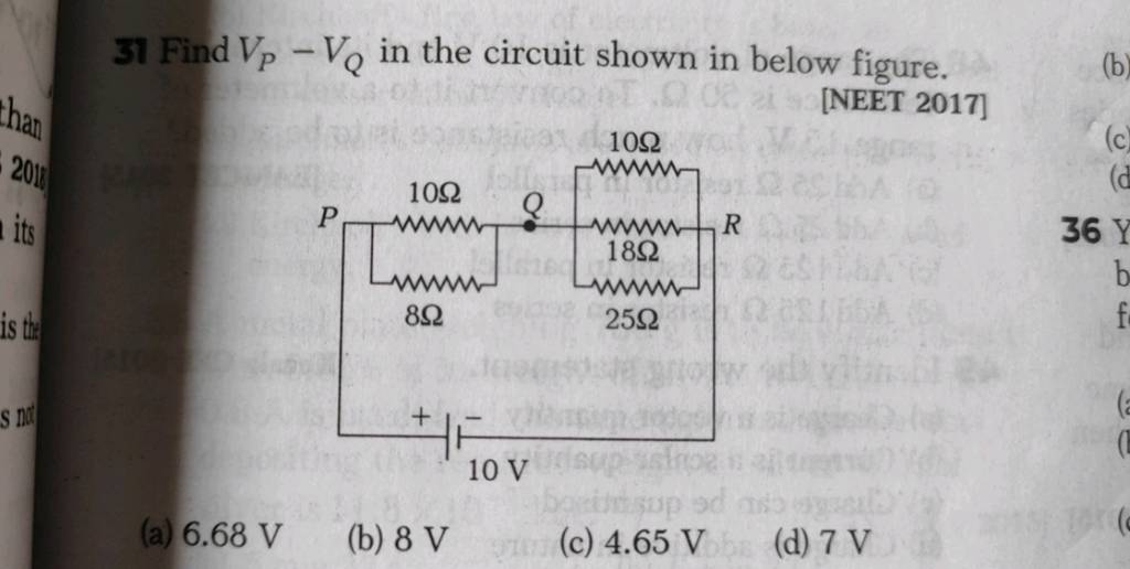 31 Find VP −VQ in the circuit shown in below figure. [NEET 2017] | Filo