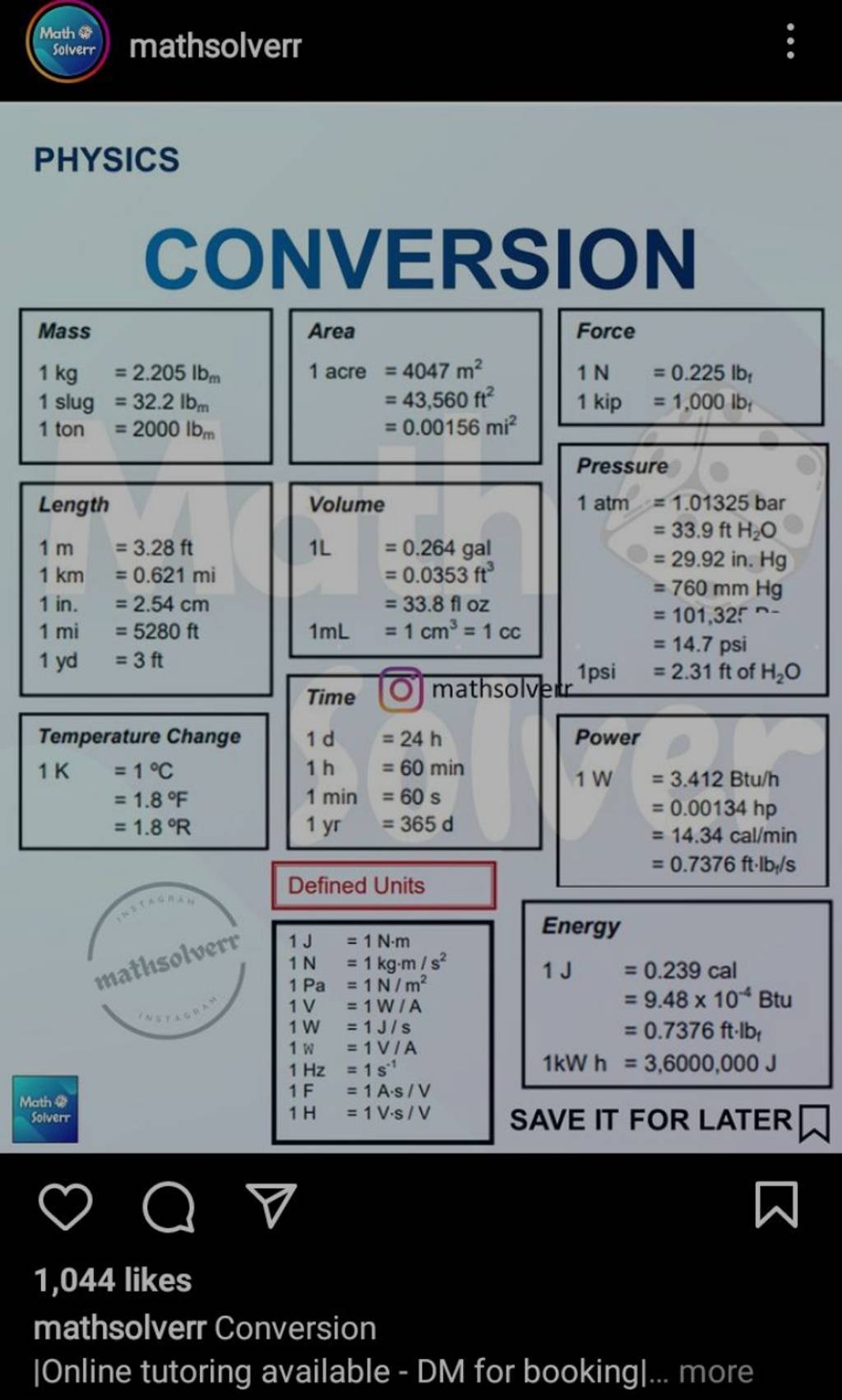 PHYSICS CONVERSION Temperature Change 1 K 1 C 1 8 F 1 8 R Defined Units 