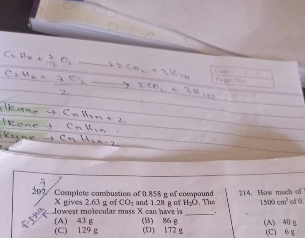 C2 H6 +27 O2 27CO2 +24CO2 C2 H6 +7CO2 +3C2 तkane →CnH2n +2 leene →Cn..