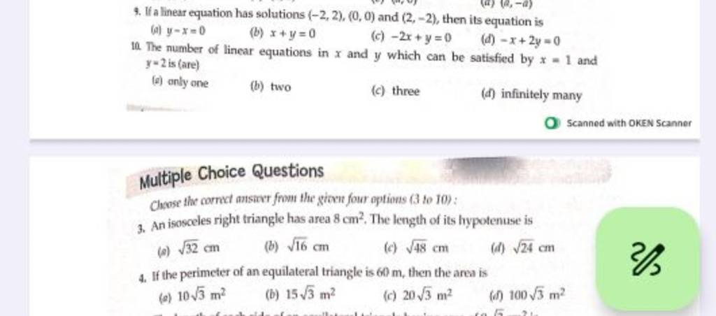 Scanned With Oken Scanner Multiple Choice Questions Clase The Cornct Ansi