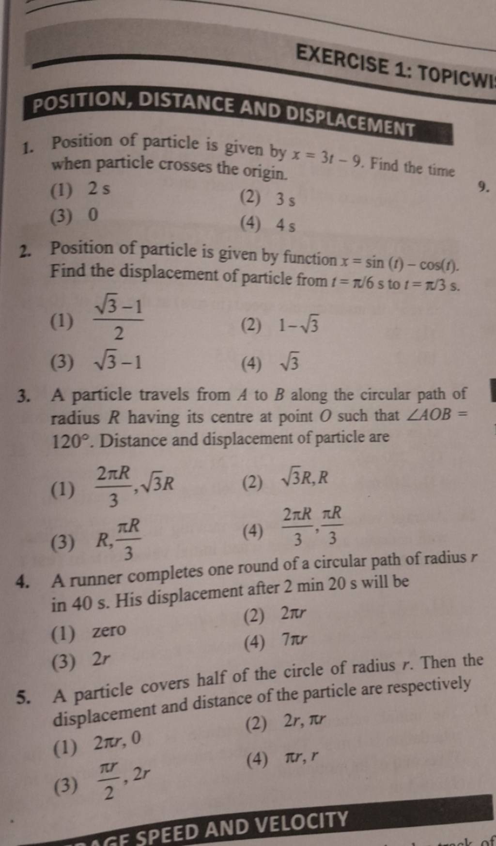 Position Of Particle Is Given By Function X Sin T −cos T Find The Displ