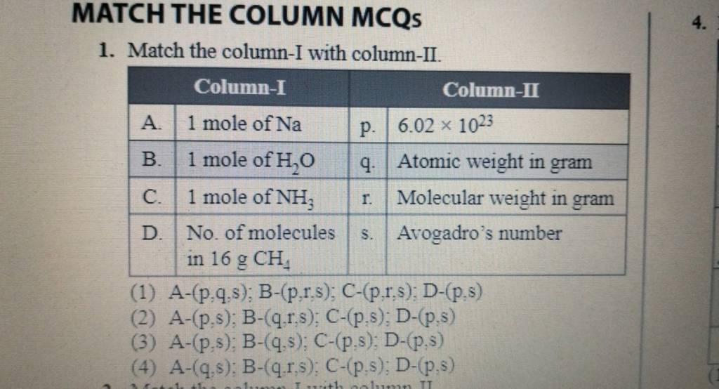 MATCH THE COLUMN MCQs 1. Match the column-I with column-II. Column-IColum..