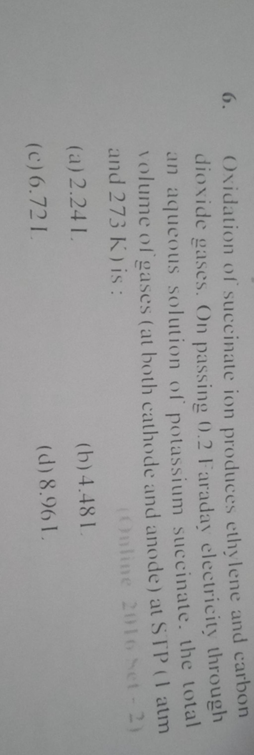 Oxidation of succinate ion produces ethylene and carbon dioxide gases. On..