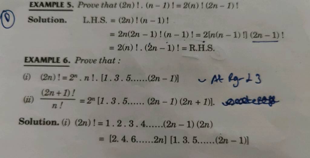 EXAMPLE 5. Prove that (2n)!. (n−1)!=2(n)!(2n−1)! Solution. L.H.S. =(2n)!.. EXAMPLE 5. Prove that (2n)!. (n−1)!=2(n)!(2n−1)! Solution. L.H.S. =(2n)!..