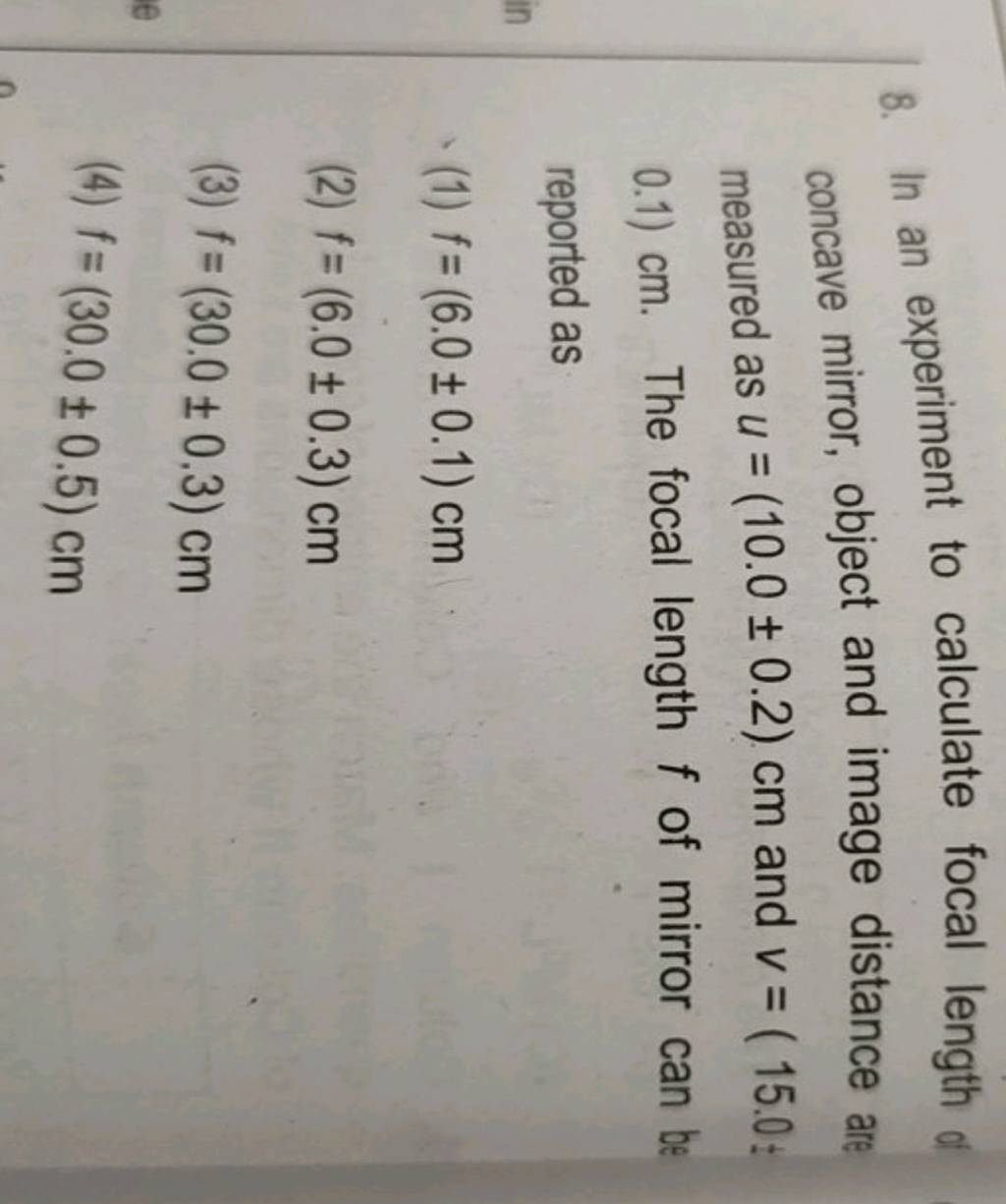 In an experiment to calculate focal length concave mirror, object and ima..