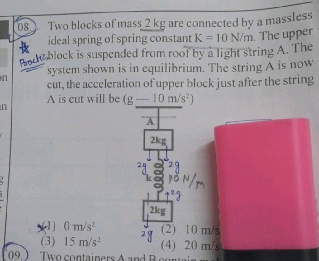 08 Two Blocks Of Mass 2 Kg Are Connected By A Massless Ideal Spring Of S