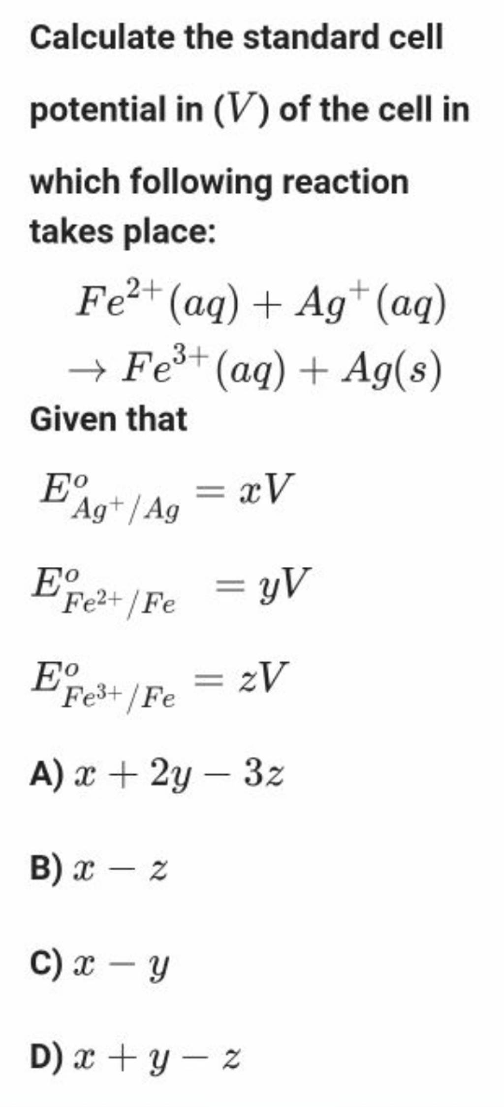 Calculate The Standard Cell Potential In V Of The Cell In Which Followi