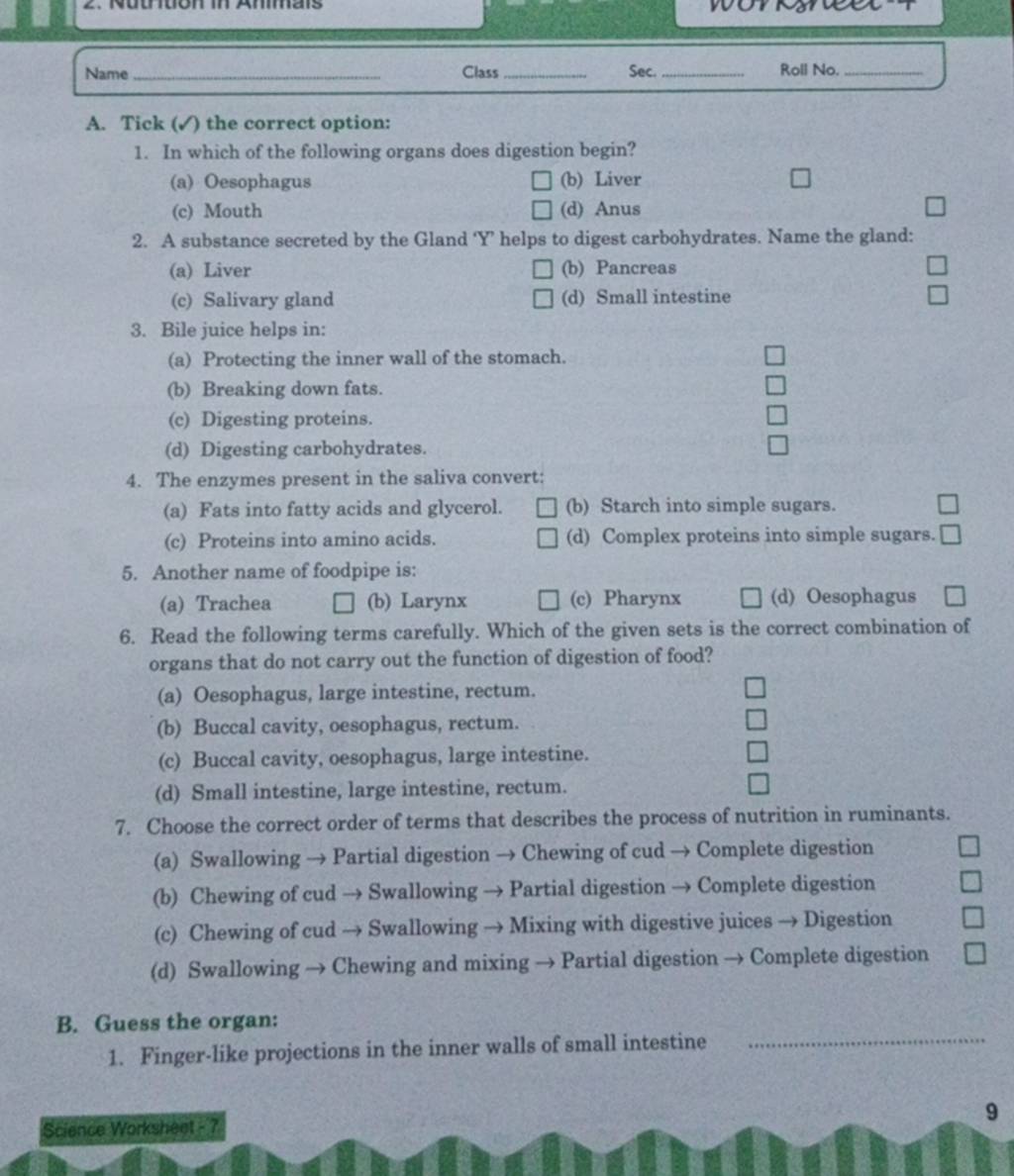 Name Class Sec. Roll No. A. Tick (Ω) the correct option: 1. In which of t..