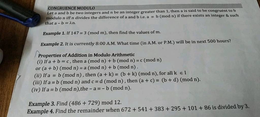 CONGRUENCE MODULO Let a and b be two integers and n be an integer greater..