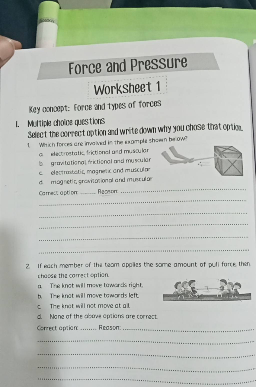 Force and Pressure worksheet 1 Key concept: force and types of forces I.