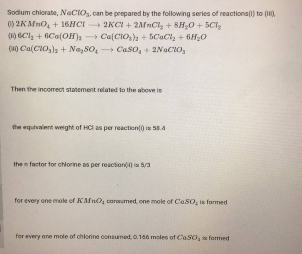Sodium chlorate, NaClO3 , can be prepared by the following series of reac..