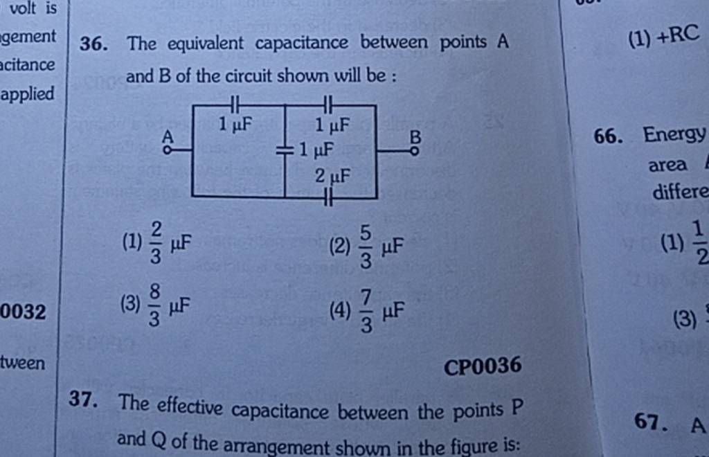 The equivalent capacitance between points A and B of the circuit shown wi..