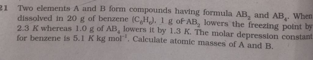 21 Two elements A and B form compounds having formula AB2 and AB4 . When..