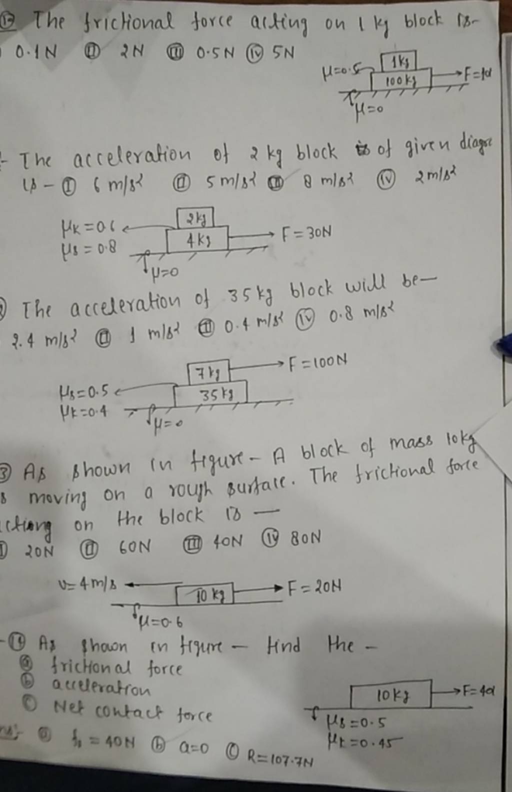 1 The Frictional Force Acting On 1 Kg Block Is 0 1 N 11 2 N Ii 0 5