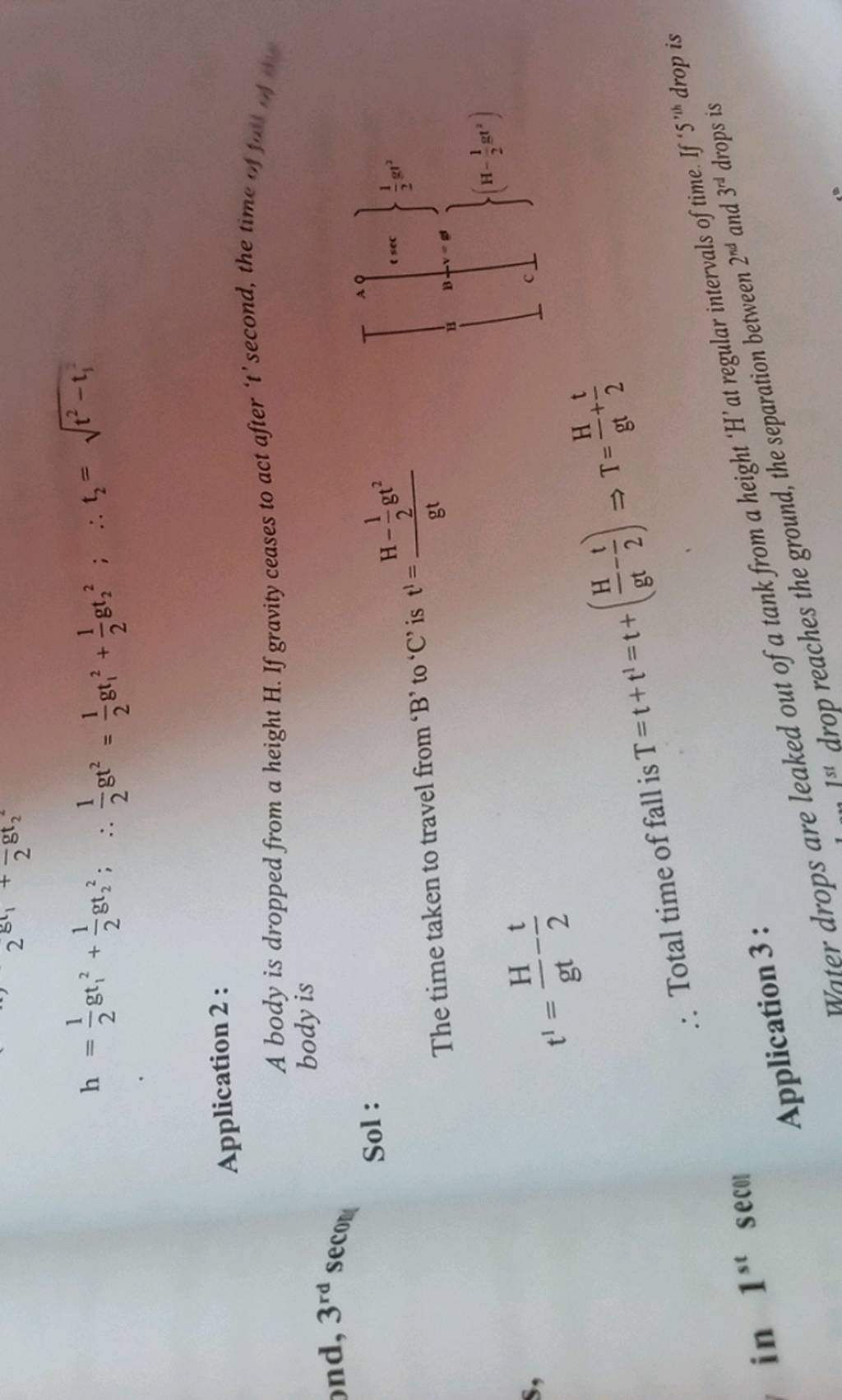 h=21 gt12 +21 gt22 ;∴21 gt2=21 gt12 +21 gt22 ;∴t2 =t2−t12 Application 2..