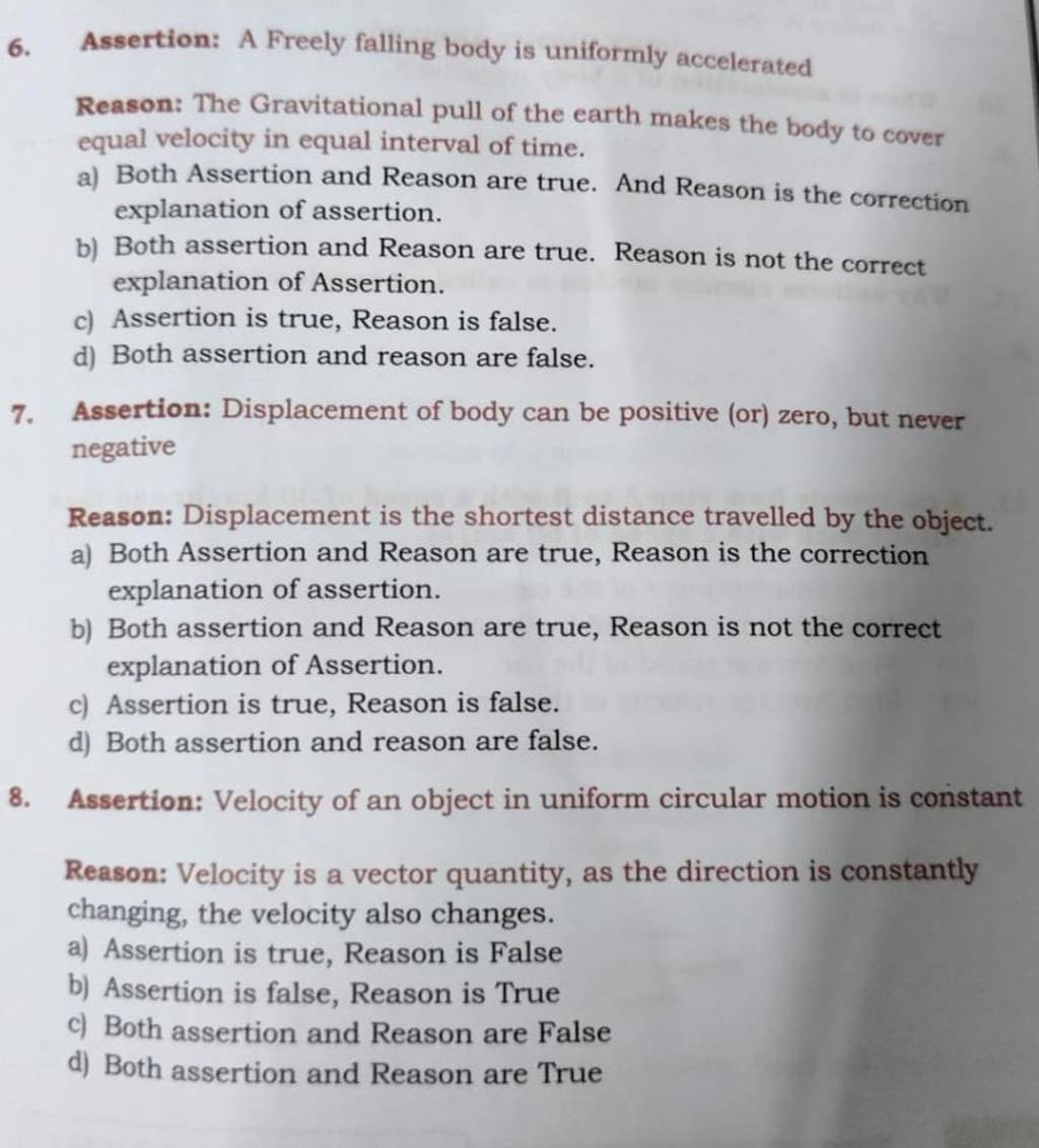 Assertion Velocity Of An Object In Uniform Circular Motion Is Constant R