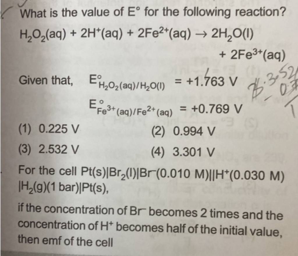 What is the value of E∘ for the following reaction? H2 O2 (aq)+2H+(aq)+2F..